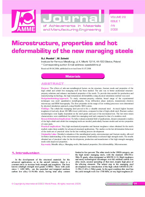 (PDF) Microstructure, properties and hot deformability of the new ...