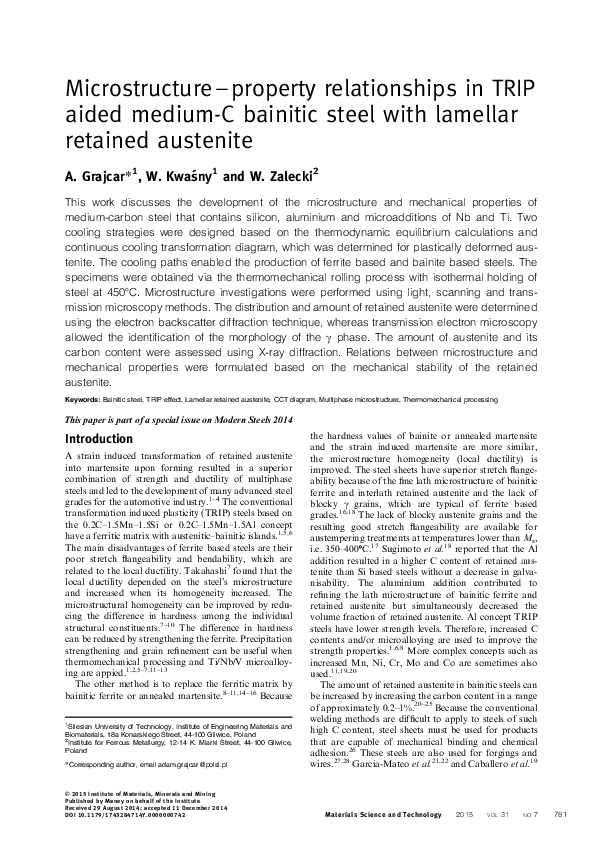 (PDF) Microstructure–property relationships in TRIP aided medium-C ...