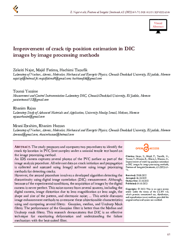 Pdf Improvement Of Crack Tip Position Estimation In Dic Images By Image Processing Methods