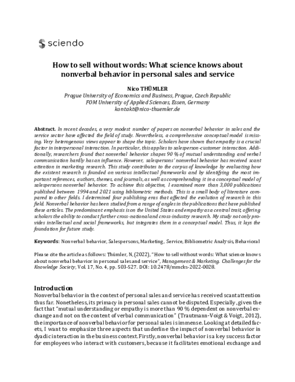 (PDF) How to sell without words: What science knows about nonverbal ...