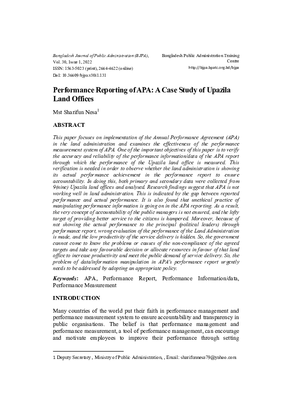 (PDF) Performance Reporting of APA