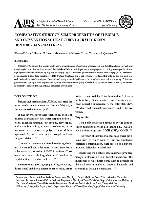 (PDF) Comparative study of some properties of flexible and conventional heat cured acrylic resin ...