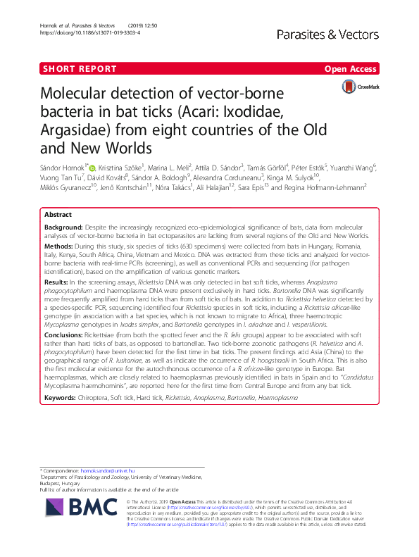 (PDF) Molecular detection of vector-borne bacteria in bat ticks (Acari ...