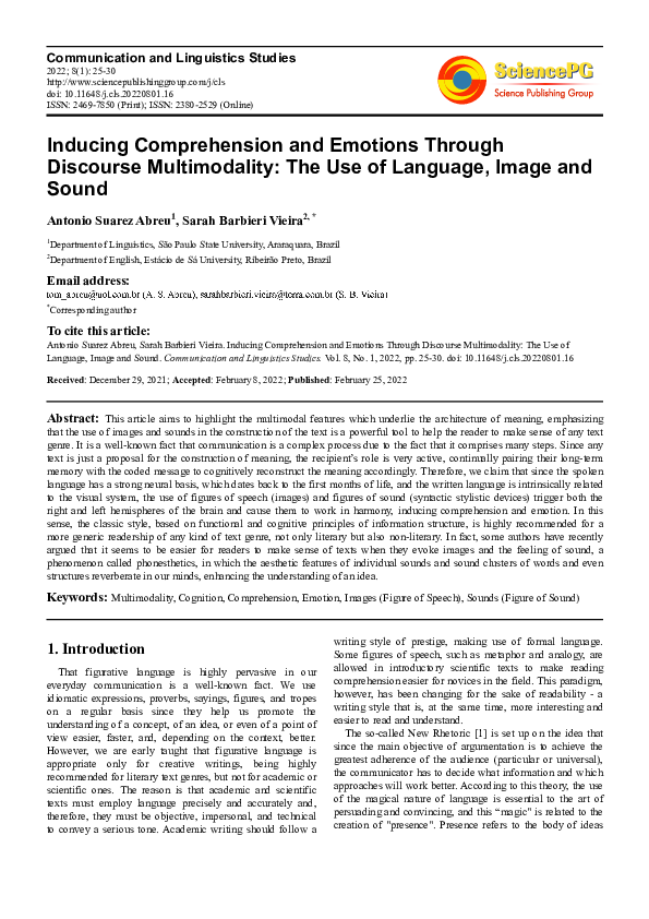 (PDF) Inducing Comprehension and Emotions Through Discourse Multimodality: The Use of Language ...