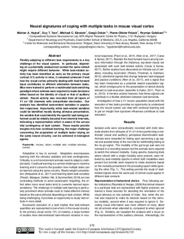 Pdf Neural Signatures Of Coping With Multiple Tasks In Mouse Visual Cortex