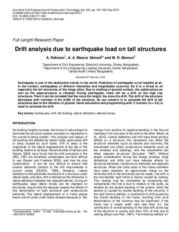 (PDF) Drift analysis due to earthquake load on tall structures