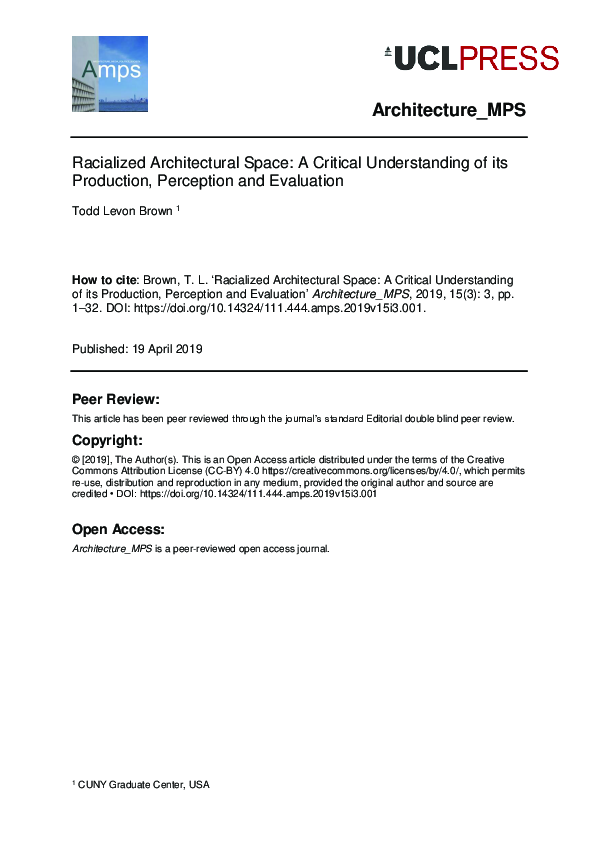 (PDF) Racialized Architectural Space: A Critical Understanding of its ...