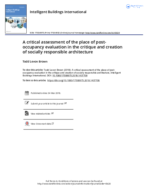 (PDF) A critical assessment of the place of post-occupancy evaluation ...