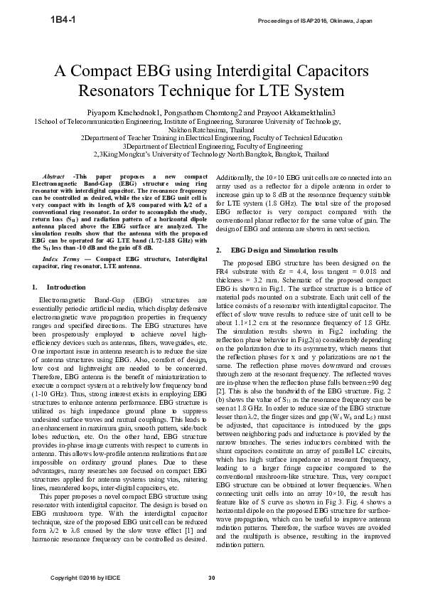 (PDF) A compact EBG using interdigital capacitors resonators technique for LTE system