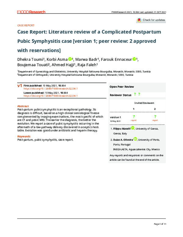 (PDF) Case Report: Literature review of a Complicated Postpartum Pubic ...