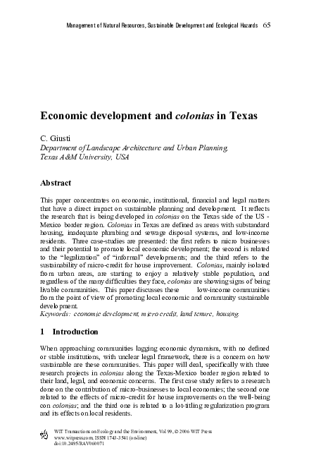 (PDF) Economic development and colonias in Texas