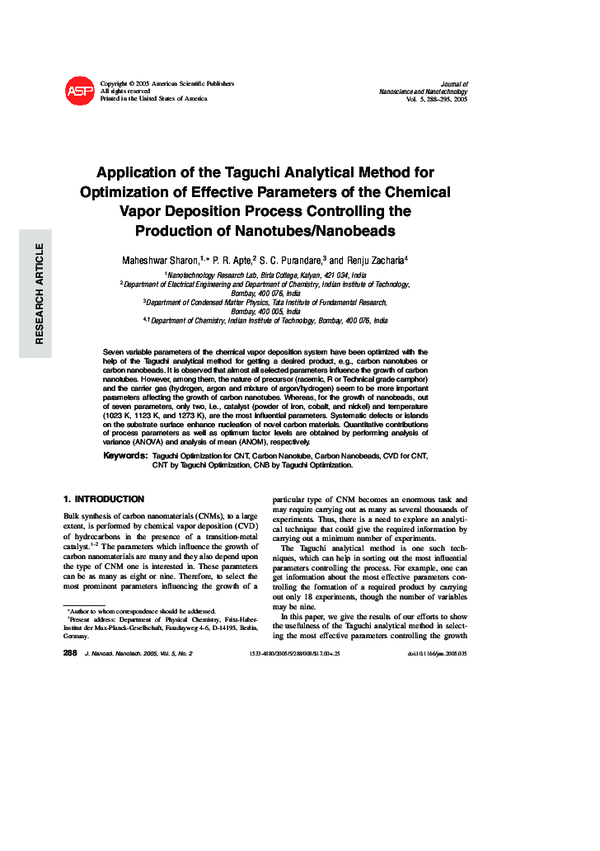 (PDF) Application of the Taguchi Analytical Method for Optimization of Effective Parametersof ...