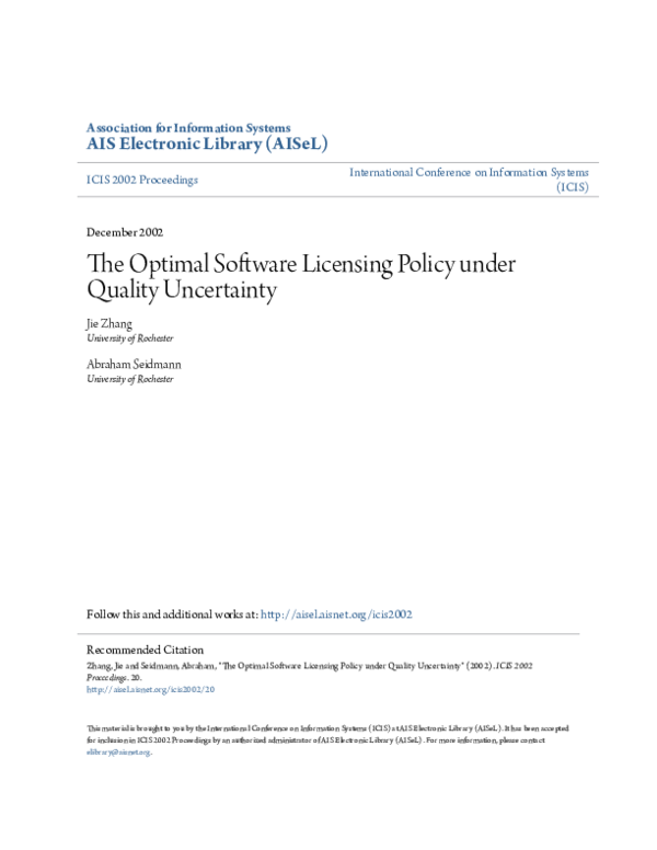 (PDF) The optimal software licensing policy under quality uncertainty