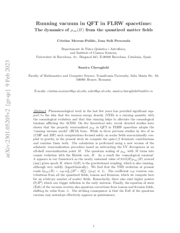 (PDF) Running vacuum in QFT in FLRW spacetime: The dynamics of $\rho ...