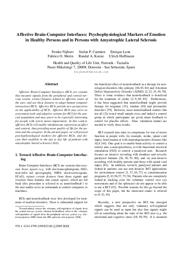 (PDF) Affective brain-computer interfaces: Psychophysiological markers of emotion in healthy ...