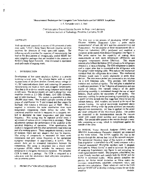 (PDF) Measurement Techniques for Cryogenic Low Noise GAAS and INP HEMT ...