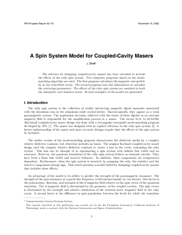 (PDF) A Spin System Model for Coupled-Cavity Masers