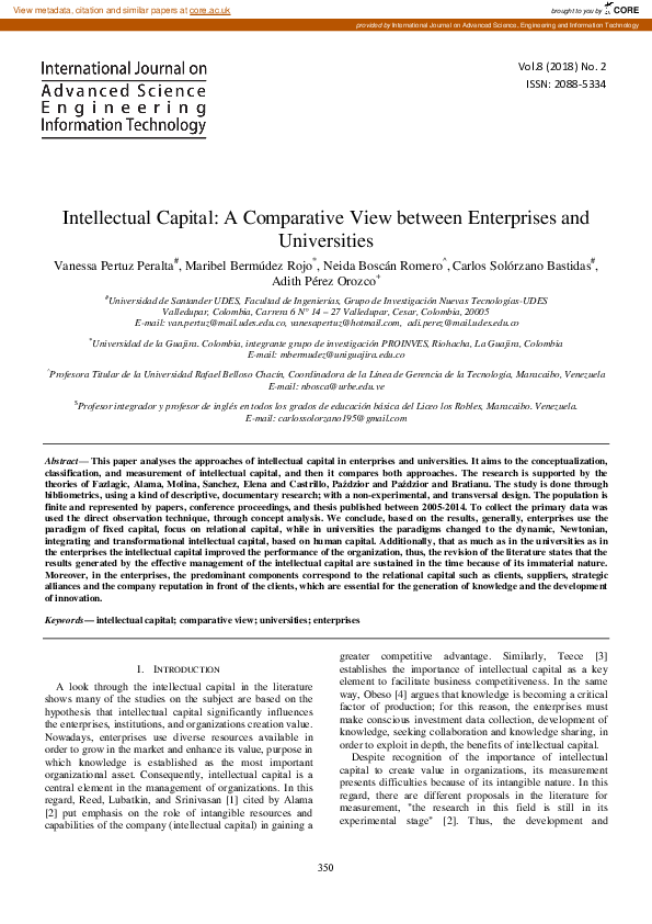 (PDF) Intellectual Capital: A Comparative View between Enterprises and Universities