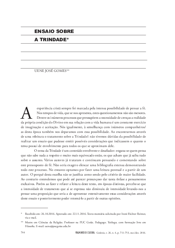 (PDF) Ensaio Sobre a Trindade