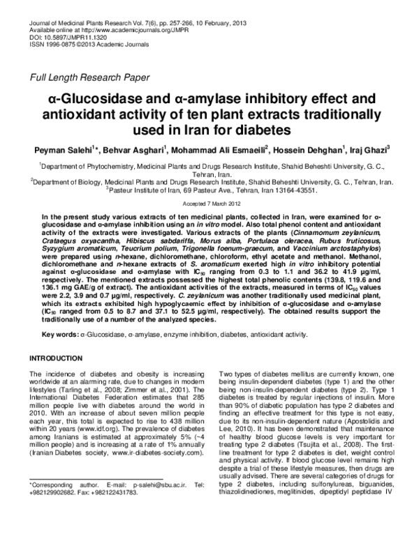 (PDF) Glucosidase and -amylase inhibitory effect and antioxidant ...