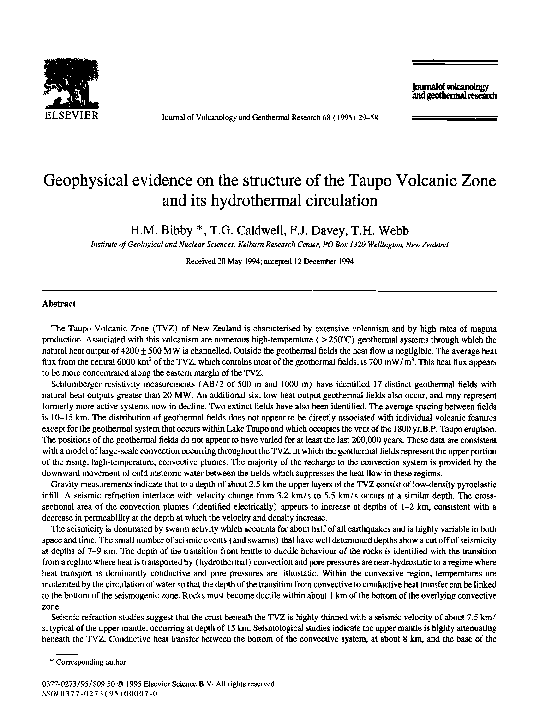 (PDF) Geophysical evidence on the structure of the Taupo Volcanic Zone ...