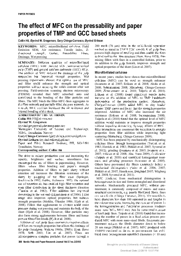 (PDF) The effect of MFC on the pressability and paper properties of TMP ...