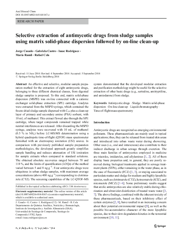 (PDF) Selective extraction of antimycotic drugs from sludge samples ...