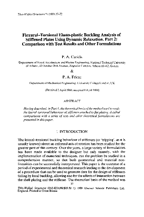 Pdf Flexural Torsional Elasto Plastic Buckling Analysis Of Stiffened Plates Using Dynamic