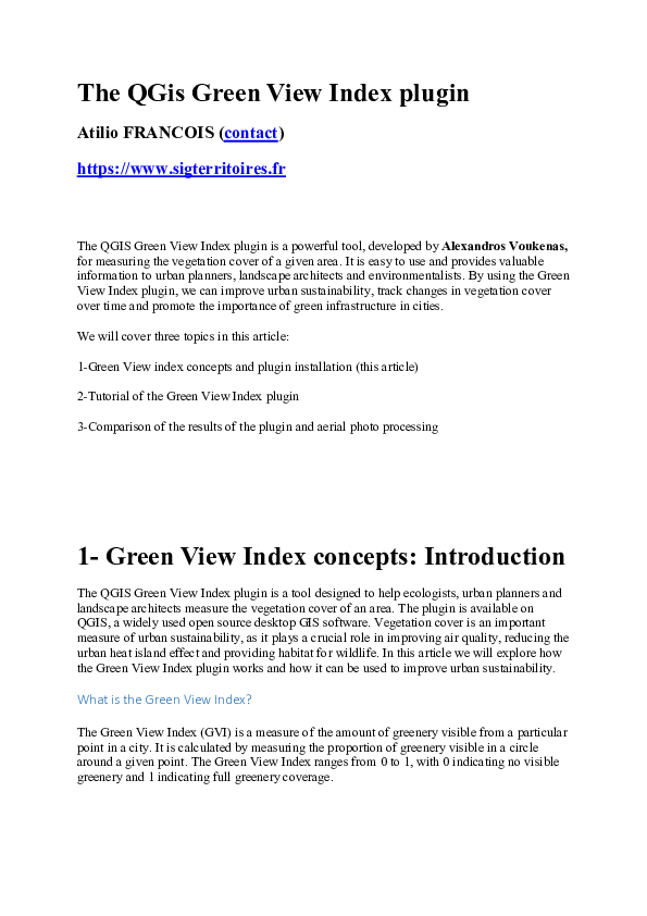 (PDF) The QGis Green View Index plugin