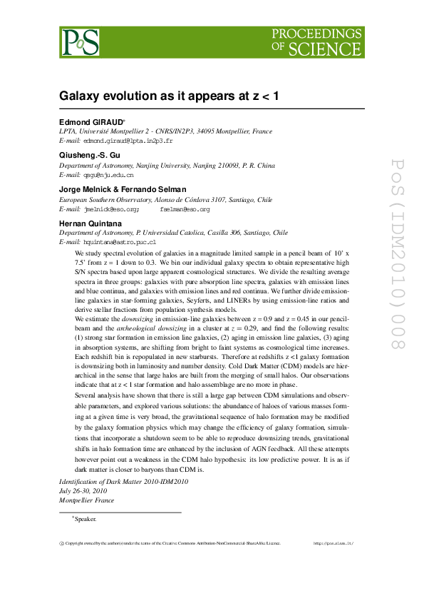 (PDF) Galaxy evolution as it appears at z 1 | Hernan Quintana ...
