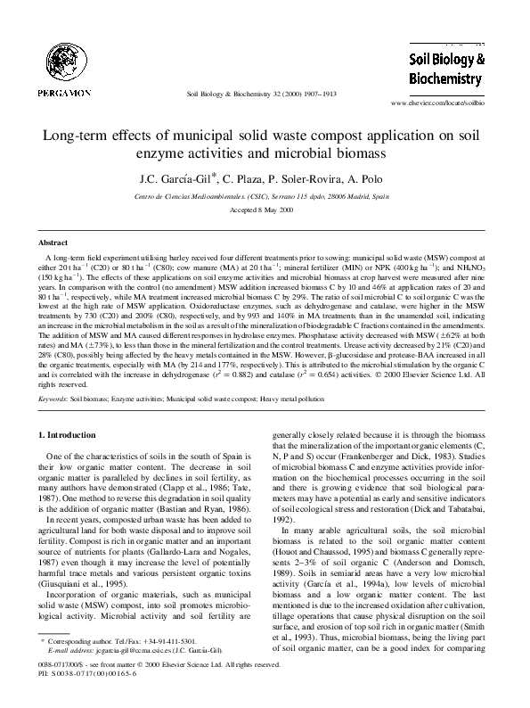(PDF) Long-term effects of municipal solid waste compost application on soil enzyme activities ...