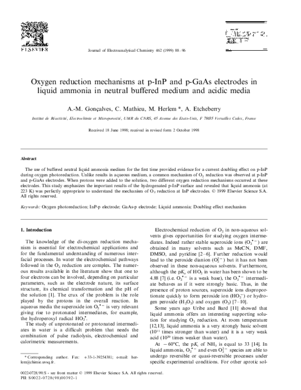 (PDF) Oxygen reduction mechanisms at p-InP and p-GaAs electrodes in ...