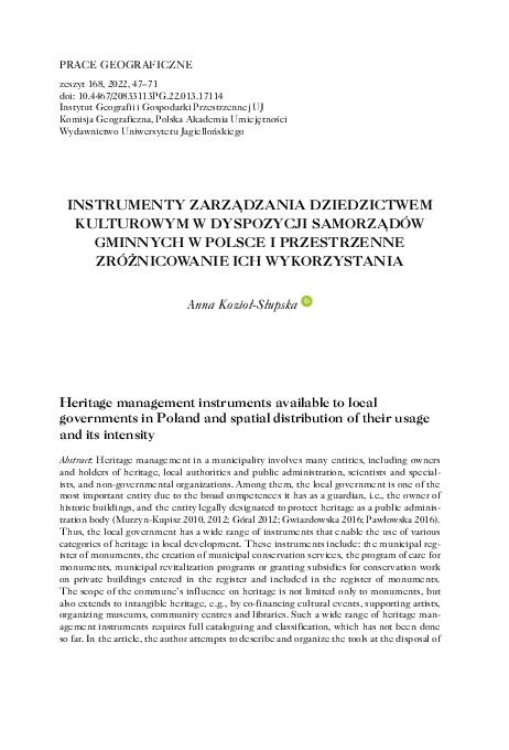 (PDF) Instrumenty zarządzanIa dzIedzIctwem kulturowym w dyspozycjI ...