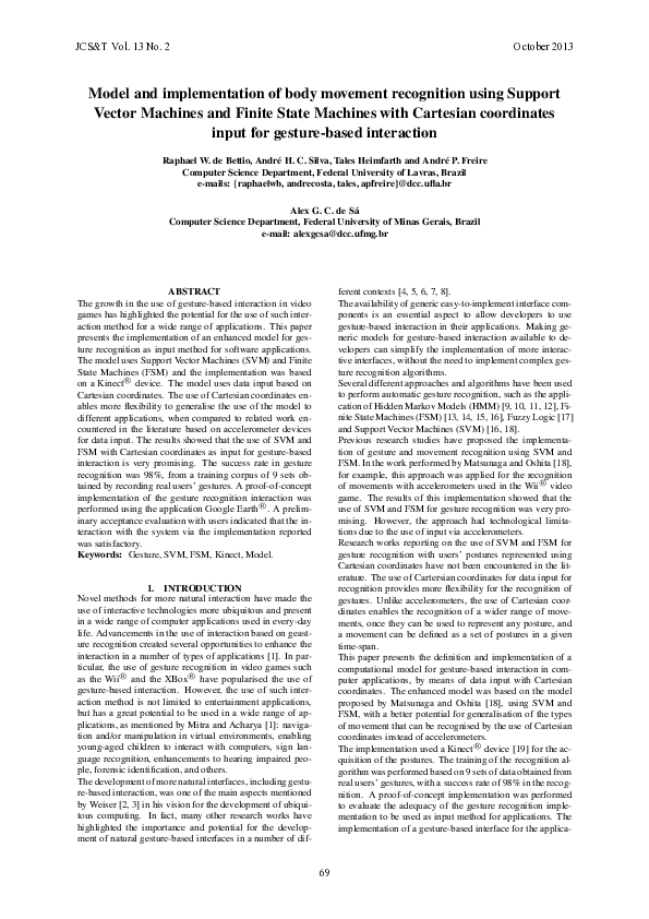 Pdf Model And Implementation Of Body Movement Recognition Using