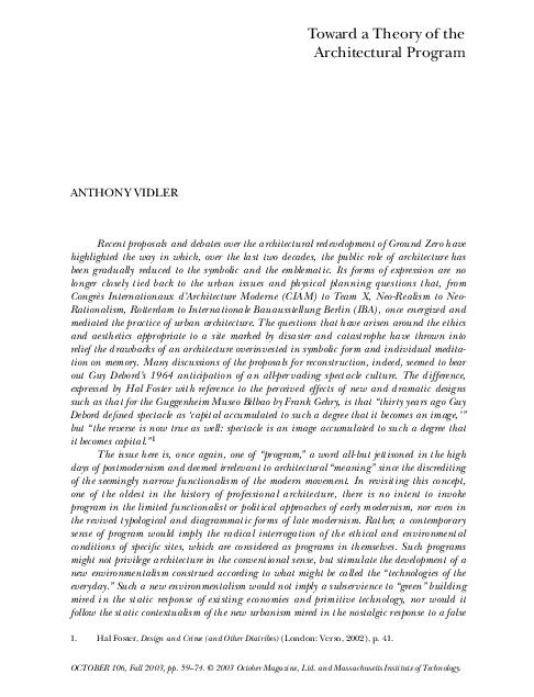 (PDF) Toward a Theory of the Architectural Program