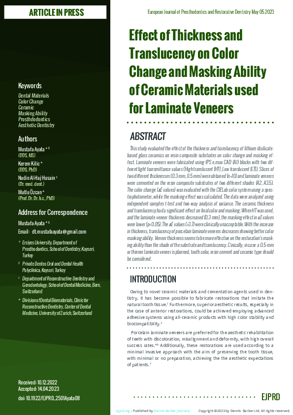 (PDF) Impact of Thickness & Translucency on Color in Veneers