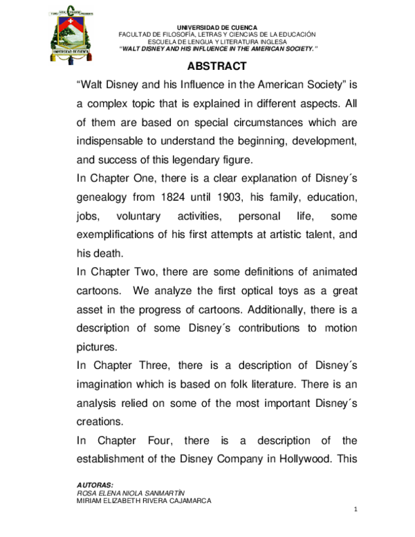 (PDF) Walt Disney and his influence in the American Society