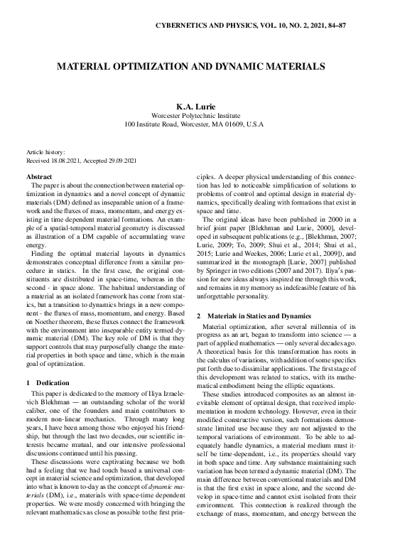 (PDF) Material Optimization and Dynamic Materials
