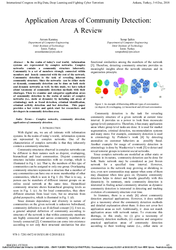 (PDF) Application Areas of Community Detection: A Review