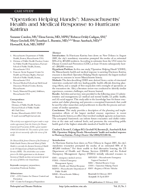 (PDF) “Operation Helping Hands”: Massachusetts' Health and Medical ...