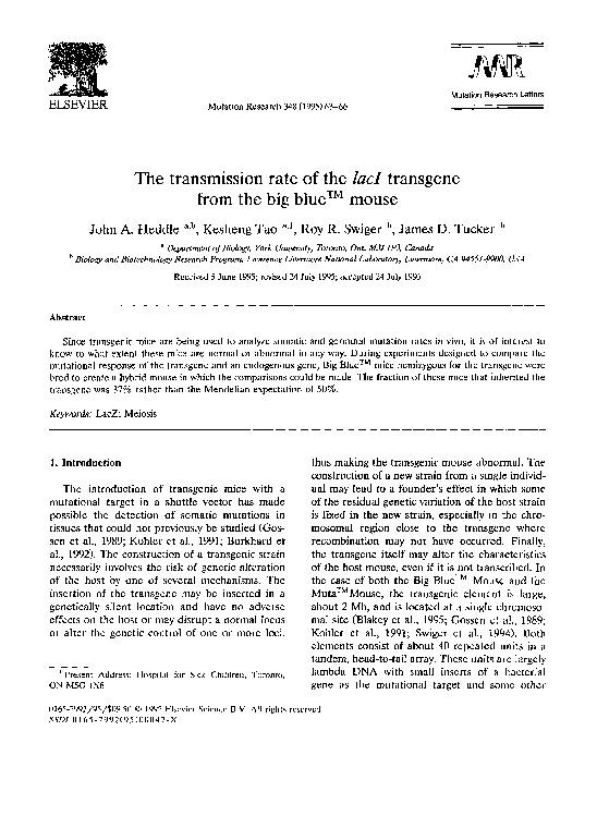 (PDF) The transmission rate of the lacI transgene from the big blue ...