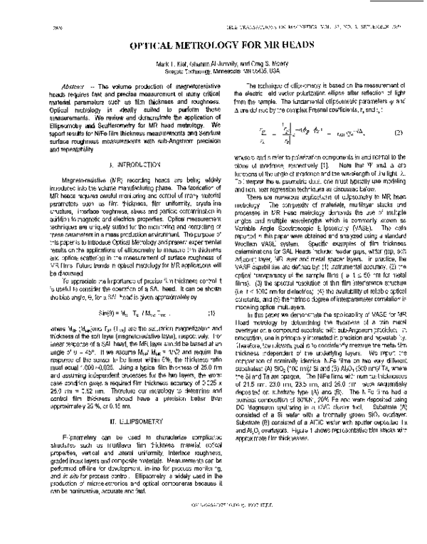 (PDF) Optical metrology for MR heads