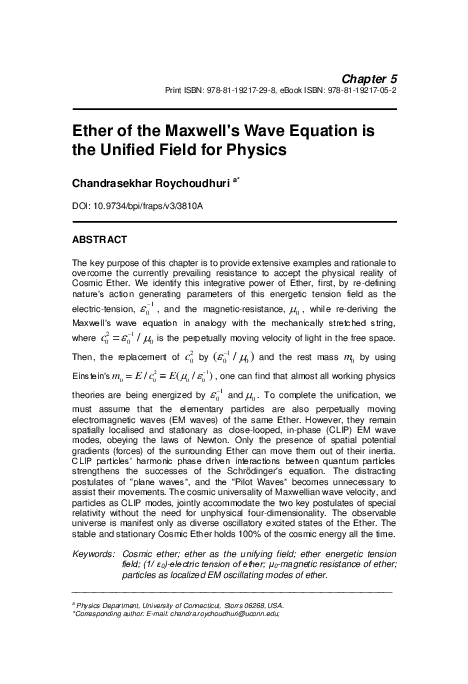 (PDF) Ether of the Maxwell's Wave Equation is the Unified Field for Physics