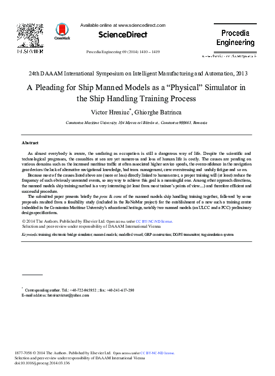 (PDF) A Pleading for Ship Manned Models as a “Physical” Simulator in ...