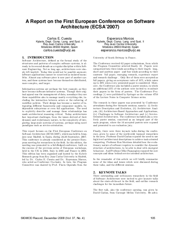 A report on the first european conference on software architecture ...