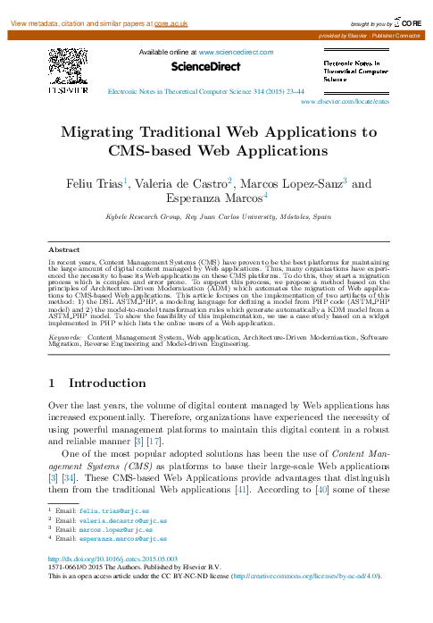 (PDF) Migrating Traditional Web Applications to CMS-based Web Applications