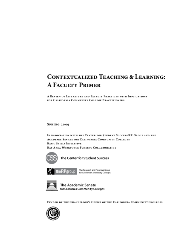 (PDF) Contextualized Teaching & Learning: A Faculty Primer. A Review of Literature and Faculty ...