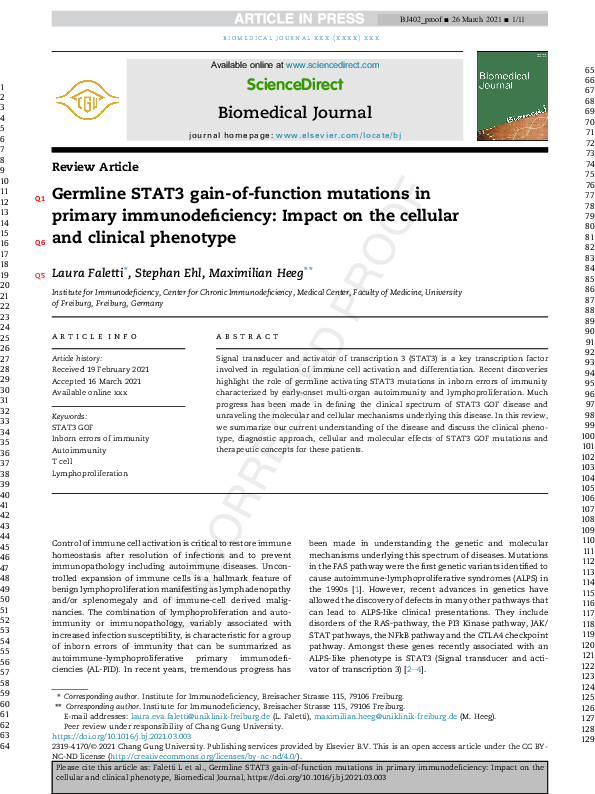 (PDF) Germline STAT3 gain-of-function mutations in primary ...