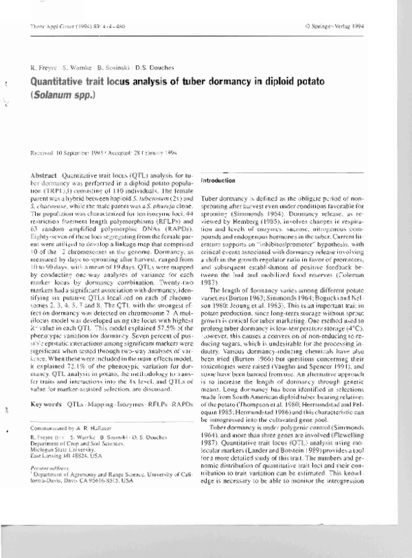 (PDF) Quantitative trait locus analysis of tuber dormancy in diploid ...