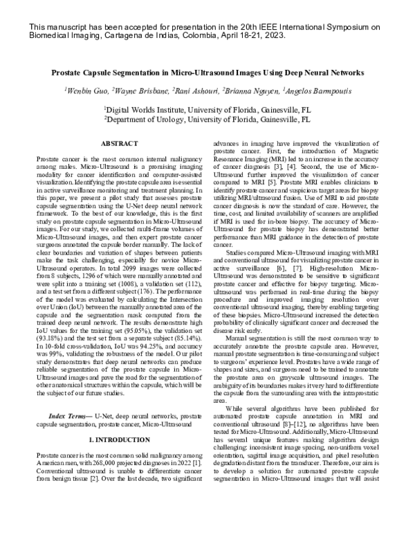 (PDF) Prostate Capsule Segmentation in Micro-Ultrasound Images Using Deep Neural Networks